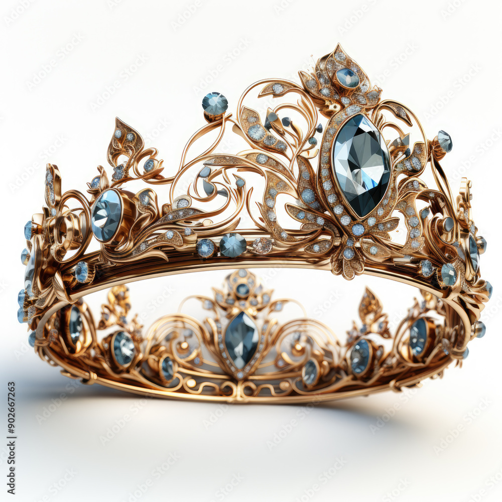 Watercolor golden tiara isolated on a transparent, clipart Illustration, Generative Ai Stock ...