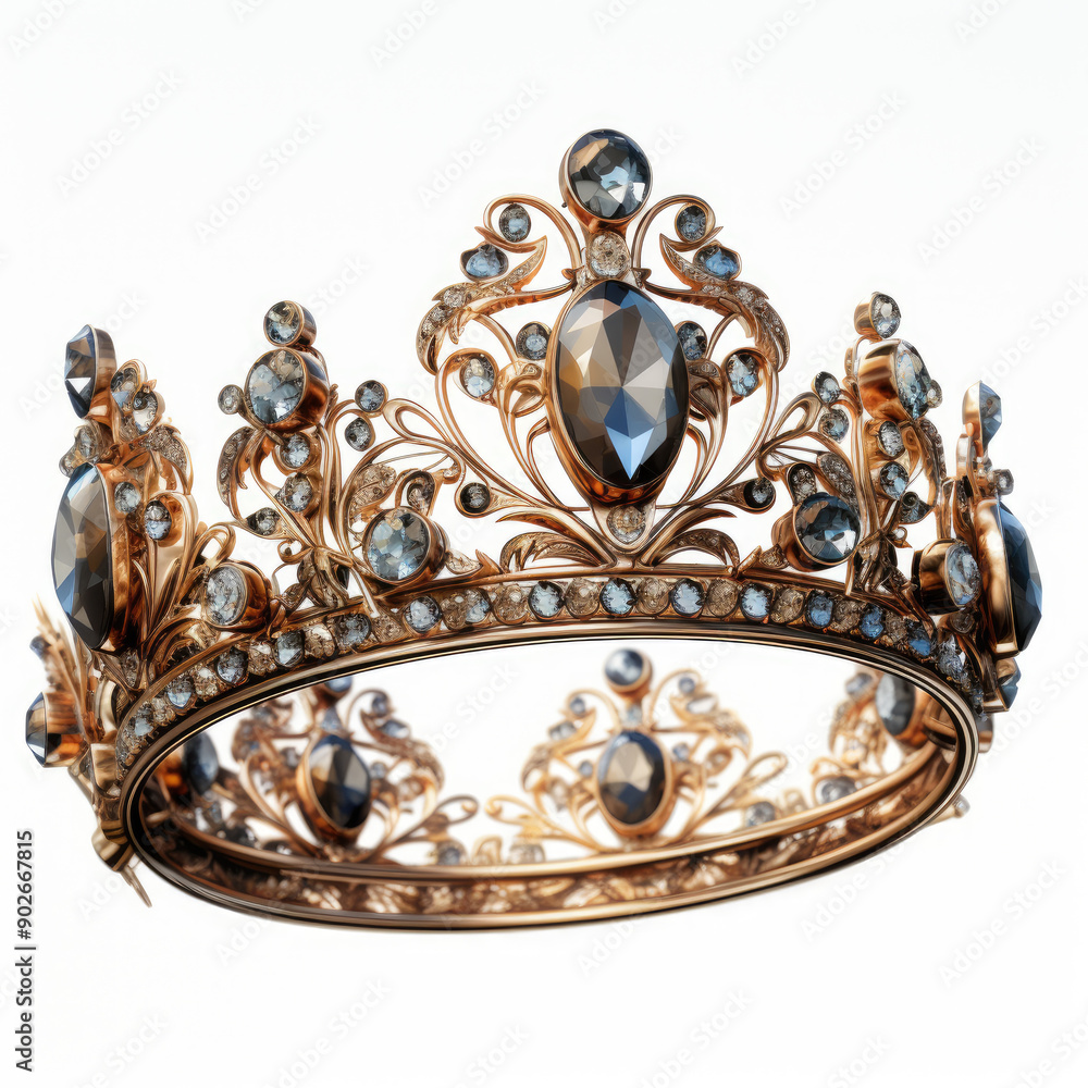 Watercolor golden tiara isolated on a transparent, clipart Illustration, Generative Ai Stock ...