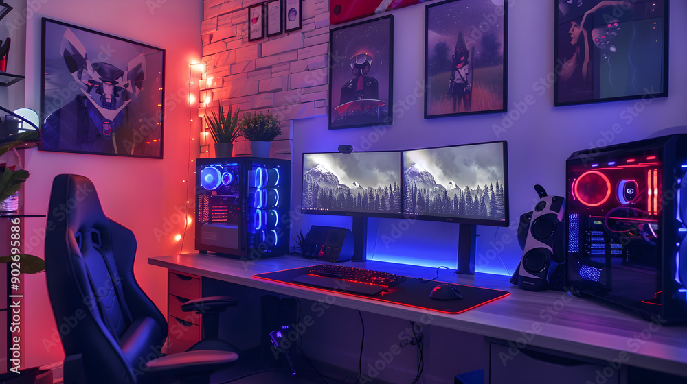 Modern black gaming desk with built-in cable management solutions ...