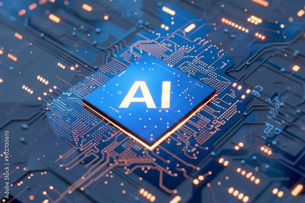 Artificial intelligence chip concept attached to digital circuit board ...