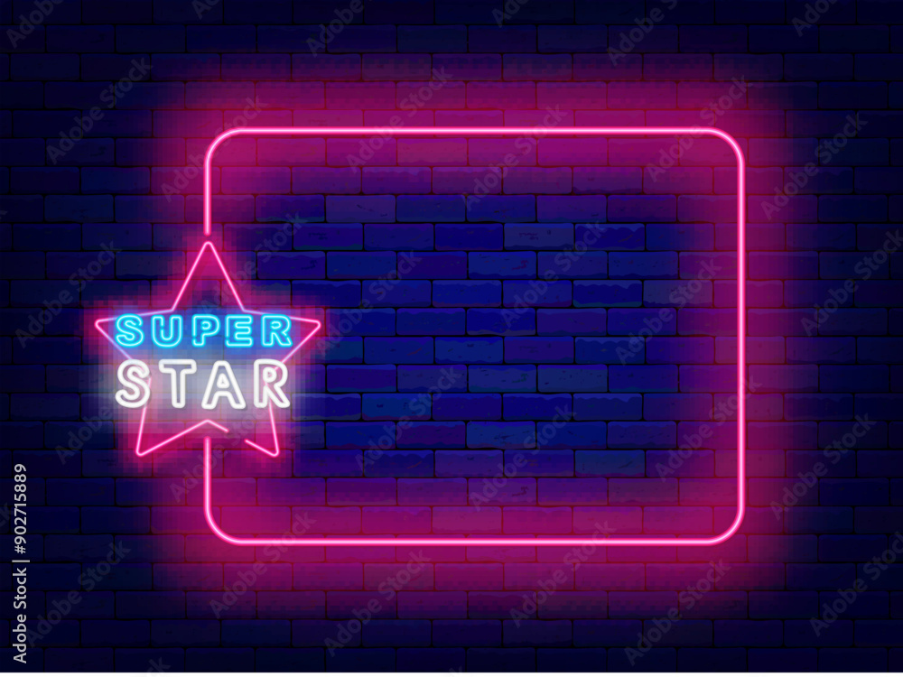 Super star neon announcement. Famous celebrity. Talent show. Shiny ...