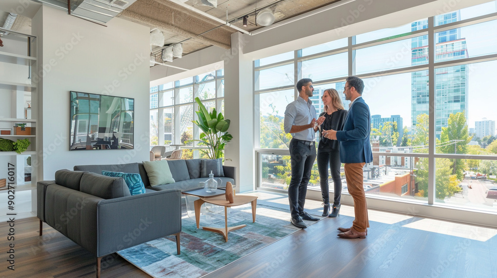 leasing agent giving a tour of a modern office space Stock Photo ...