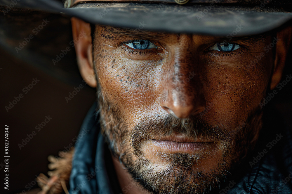 Dangerous cowboy western movie personage with gun and horse made with ...