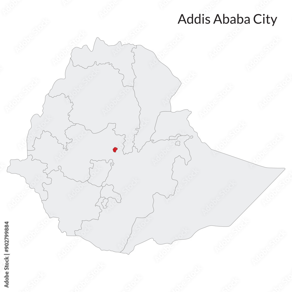 Ethiopia map. Map of Ethiopia with capital city Addis Ababa Stock ...