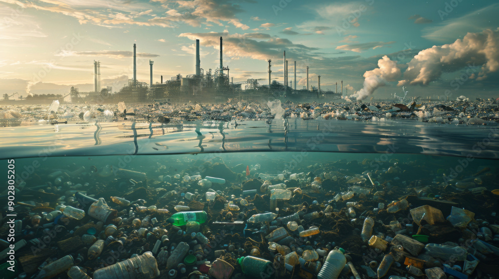 Industrial pollution contaminating ocean with plastic waste ...