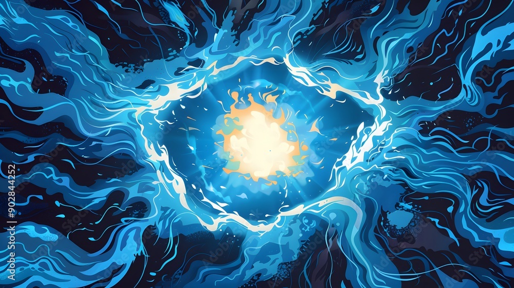 swirling flames, magic blue flames, anime style, blue flames flickering ...