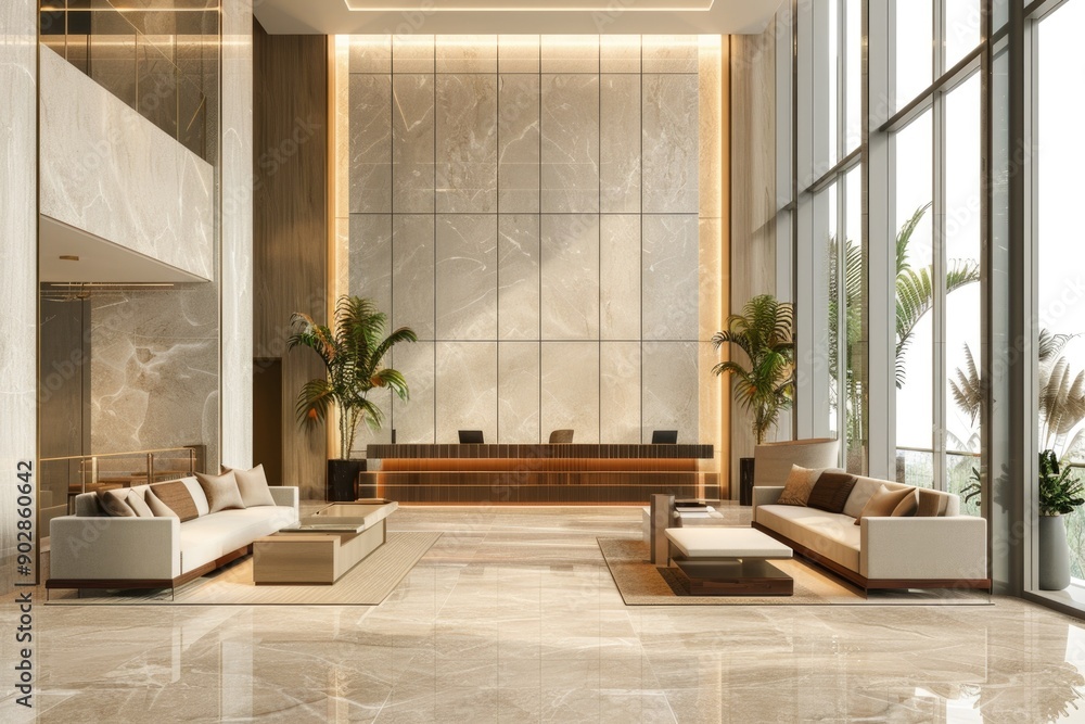 Modern Luxury Hotel Lobby with Elegant Furniture and High Ceilings ...