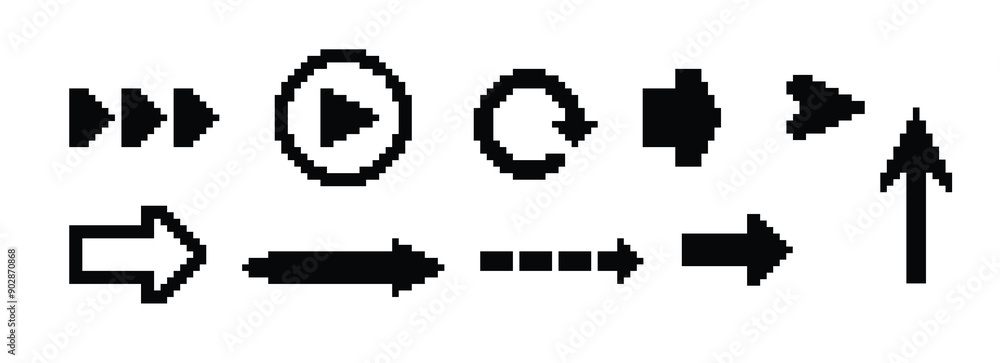 8 Bit pixel arrows vector big set of icons, collection of arrow ...