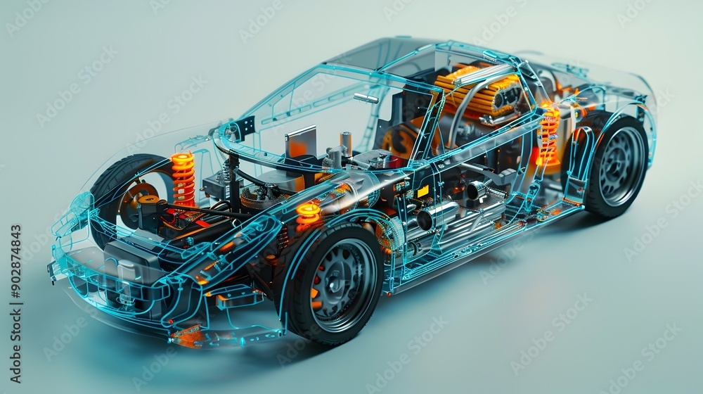 Detailed 3D Exploded Diagram of a Transparent Electric Vehicle with ...