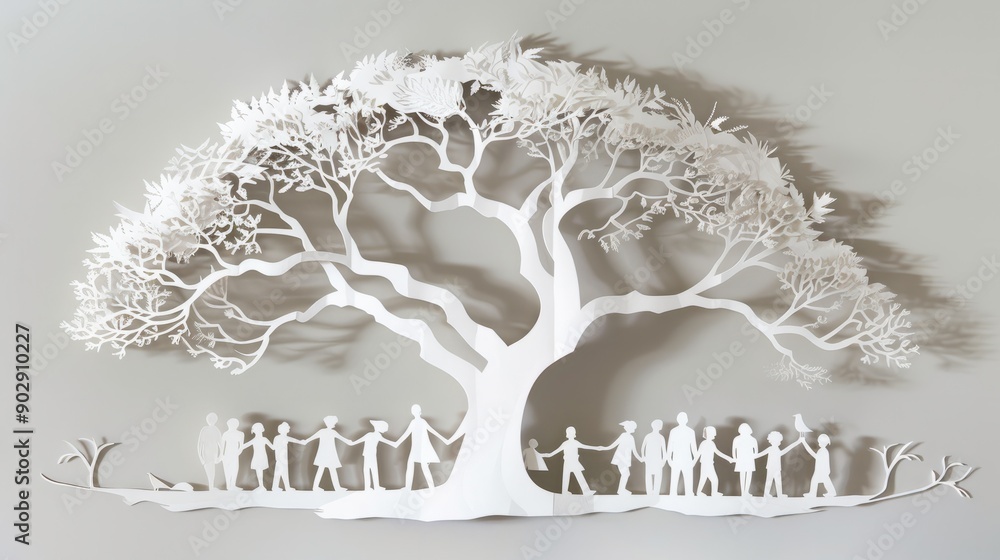 Illustrate a paper cut of a family tree with each branch made of paper ...