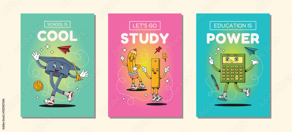 Back to school poster collection. Set of funny educational posters or ...