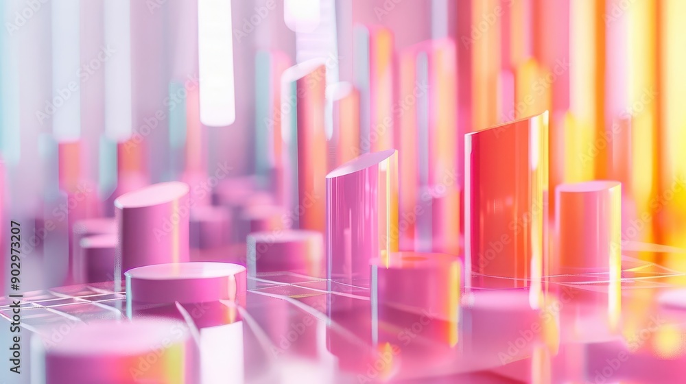 Business presentation with holographic graphics, right-aligned, pastel background, high ...