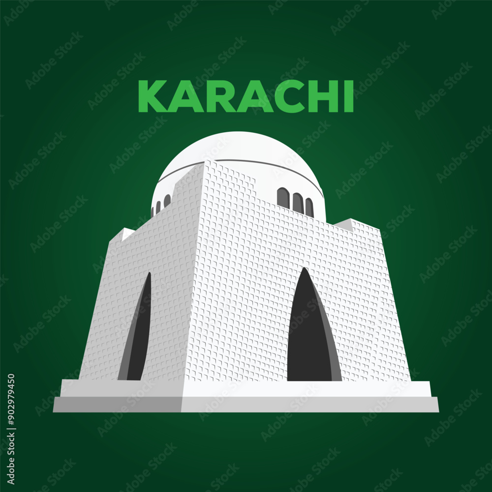 Mazar e Quaid vector illustration. Pakistan national flag. Quaid e Azam ...