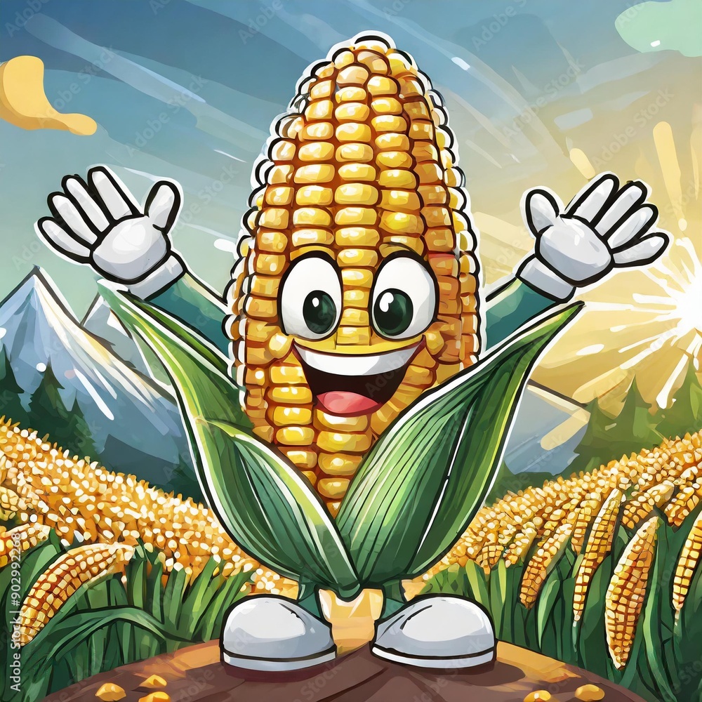 corn maize welcoming hands cartoon mascot illustration character vector ...