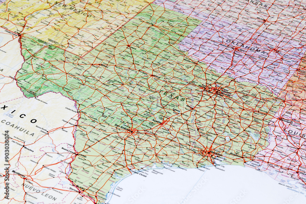 Houston, United States: Detailed Texas road map. Closeup macro view of ...