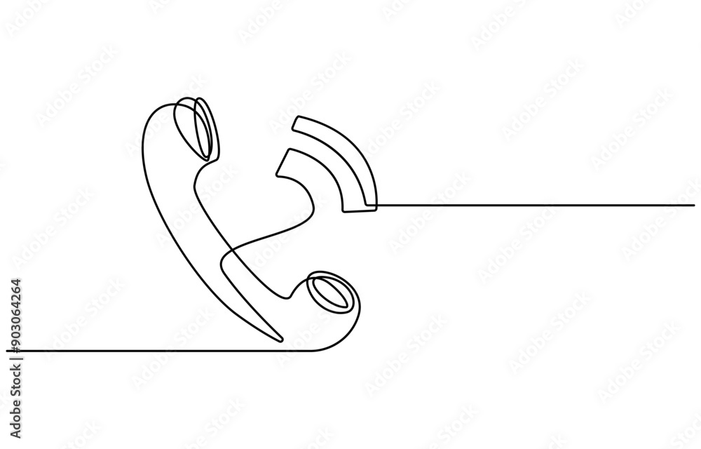 Line drawing handset cell. Single draw phone icon, line art contact us ...