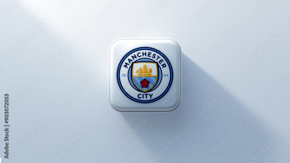 Manchester City 3d icon casting a shadow on a white background Stock ...