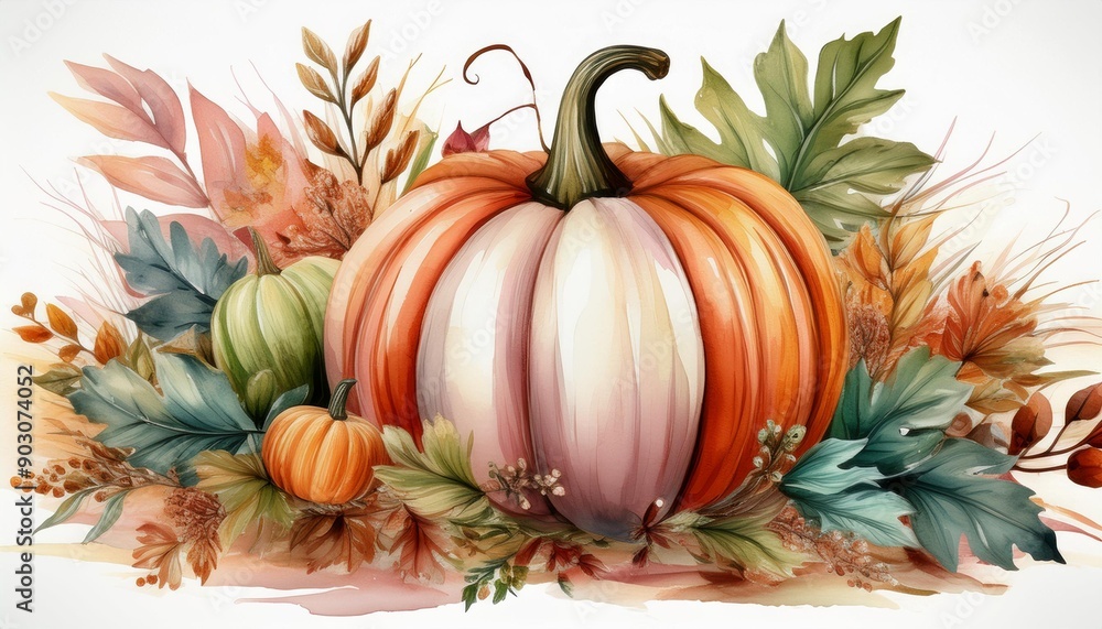 Fall sublimation, Watercolor thanksgiving pastel pumpkin leaf clipart ...