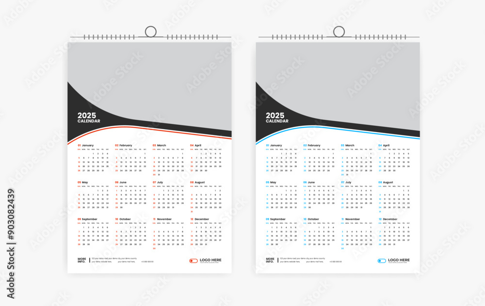 2025 one page calendar design template Stock Vector | Adobe Stock