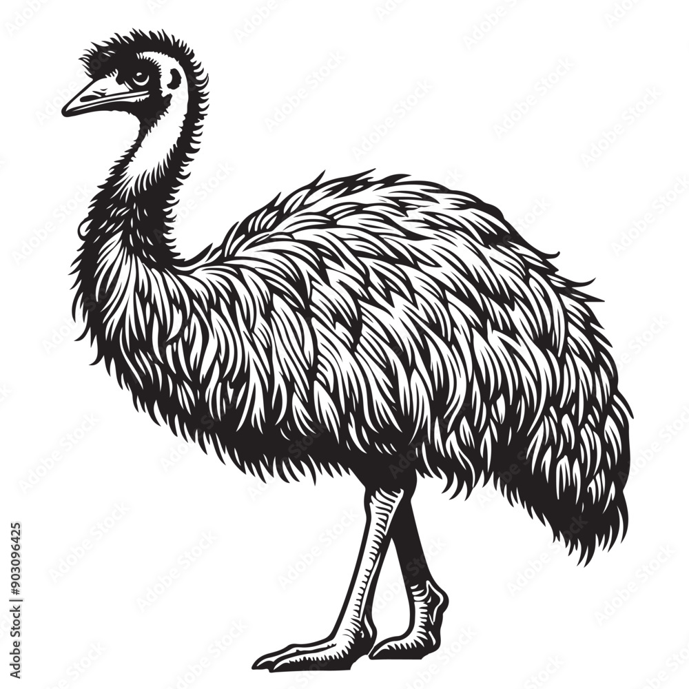 emu bird full body outline vector illustrator white back ground.. Stock ...