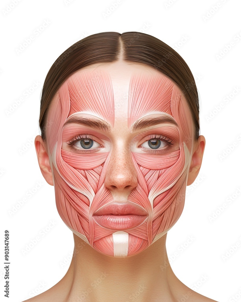 Ilustración de Stock Frontal view of a young woman smiling, half of his ...