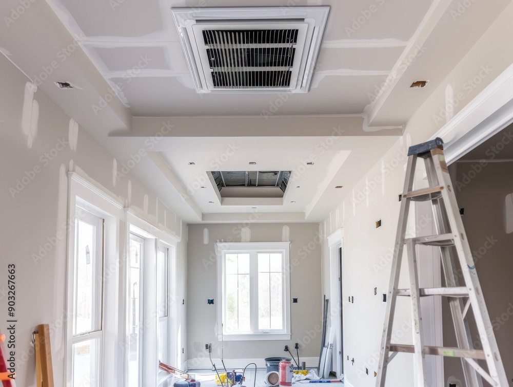 Modern interior renovation showing a ceiling installation with air ...