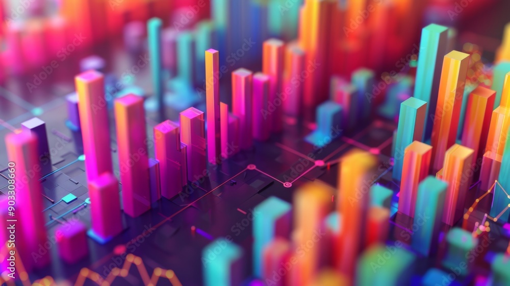 3D area chart with overlapping layers, showing the growth of different ...