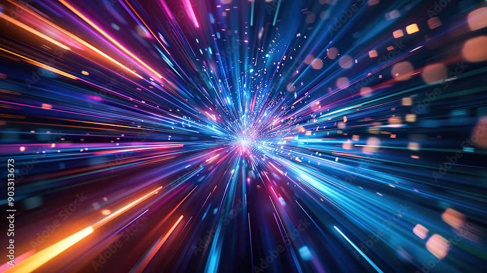 Abstract light speed background with colorful lights Stock Photo ...