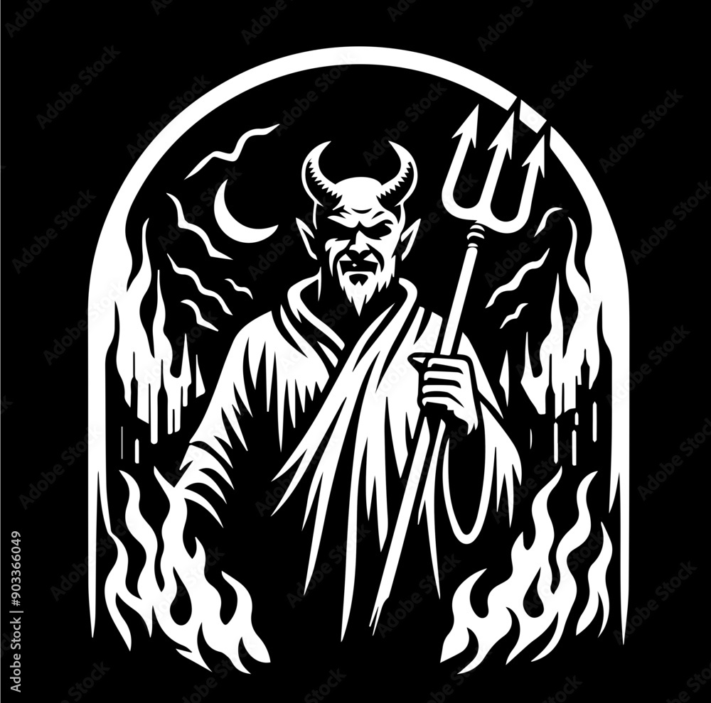 Satan in Hell holding a Pitchfork Stock Vector | Adobe Stock