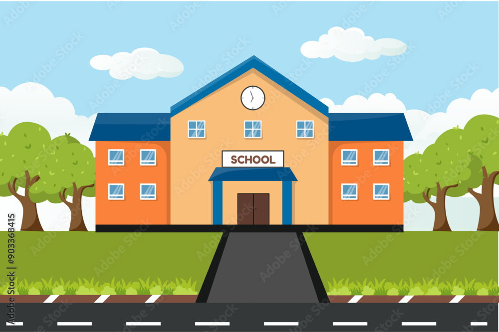 Vector Illustration of a Classic School Building Design for Educational ...