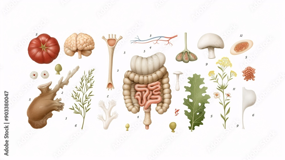 Intricate Human Digestive System: A detailed illustration depicting the ...