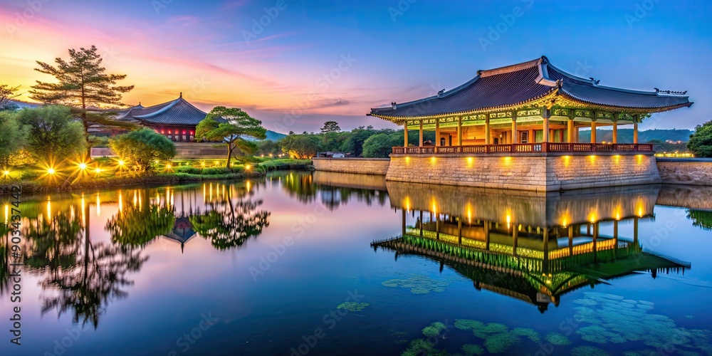 Historic Donggung Palace and Wolji Pond with surrounding gardens at ...