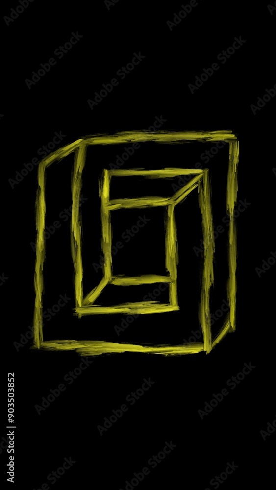 3d optical illusion of a yellow glowing neon cube wallpaper that alters ...