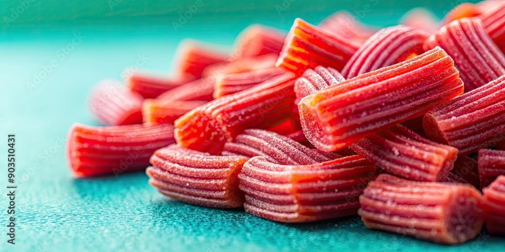 Sweet red gummy licorice on a colorful background, candy, sweets ...
