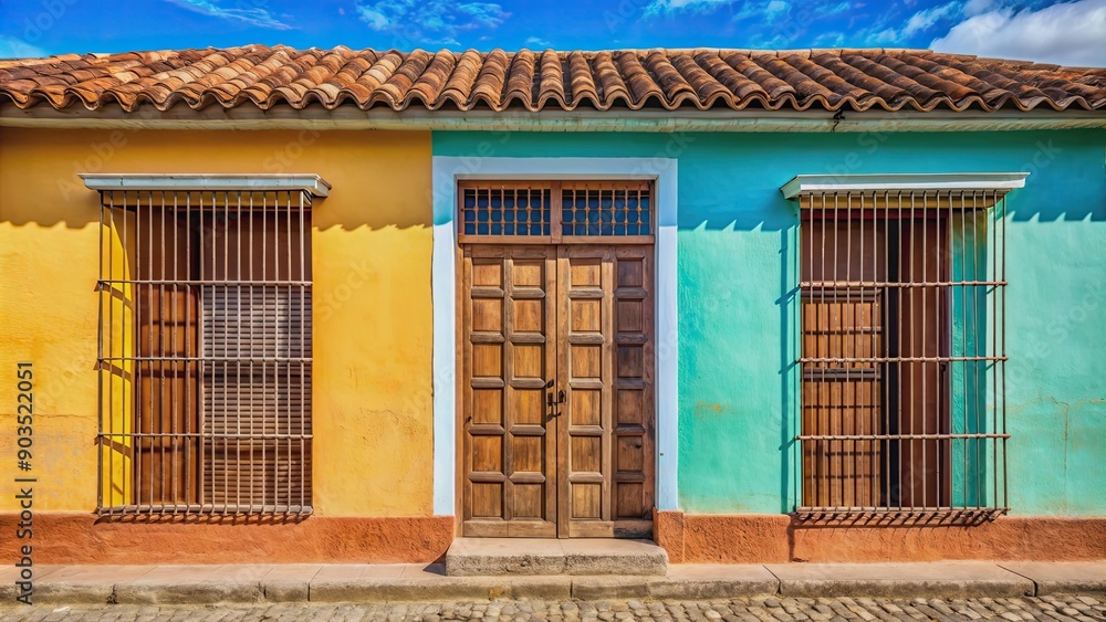 Typical colonial building with wooden grate in Trinidad, Cuba, colonial ...