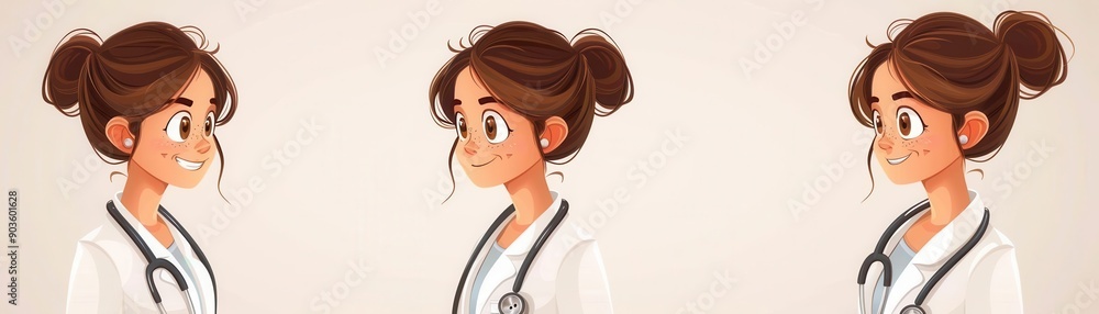 Cartoon female doctor, white background, clip art style, simple colors ...
