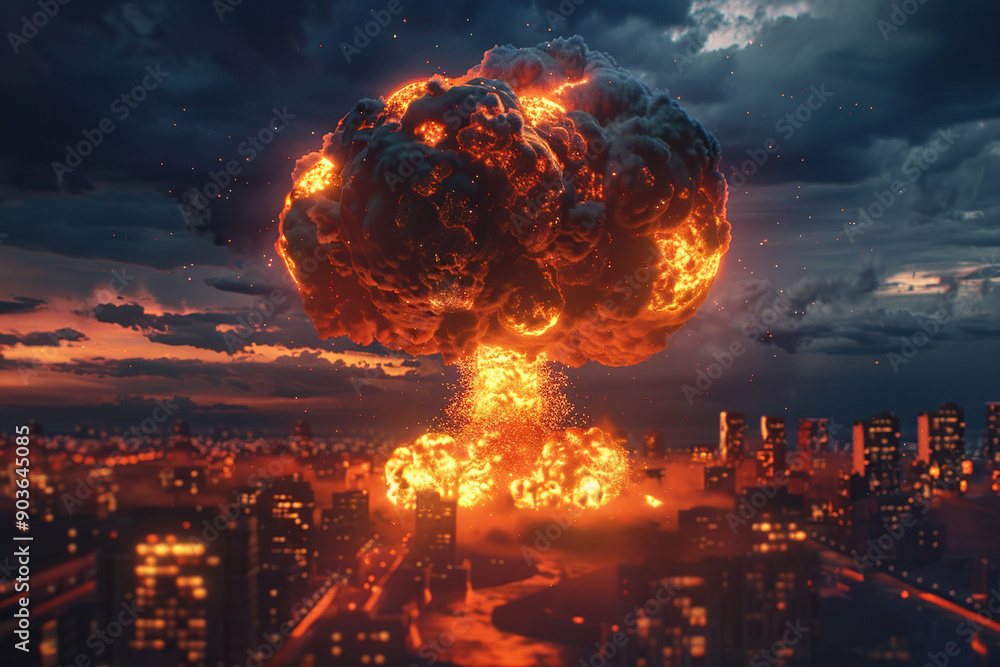 Generative ai on theme of scary nuclear explosion in outdoor, mushroom ...