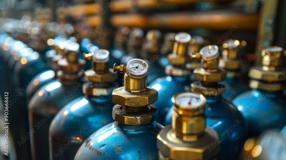 Oxygen cylinder with compressed gas. Blue Oxygen tanks for industry ...