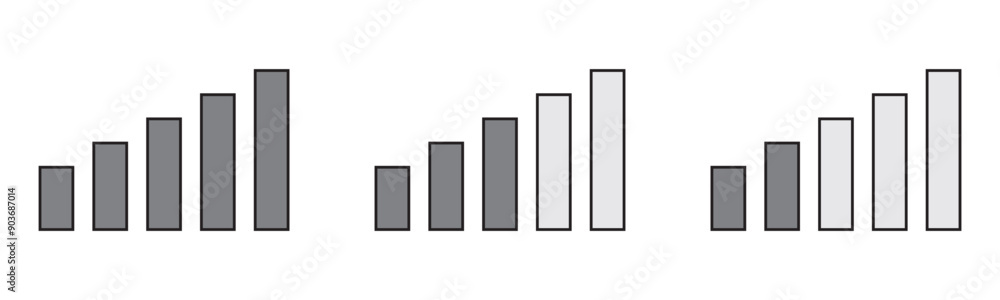 Set of communication signal strength icons. Cellular reception symbols ...