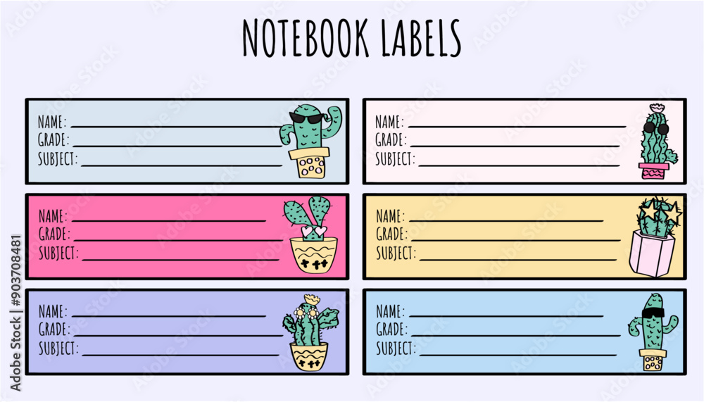 cute cacti name tags. notebook sticker labels set for middle and ...