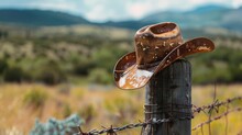 Cowboy Hat On Barbed Wire Fence 2 Free Stock Photo - Public Domain Pictures