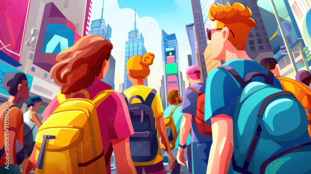 Lively city street teeming with diverse people, showcasing the pulse of ...