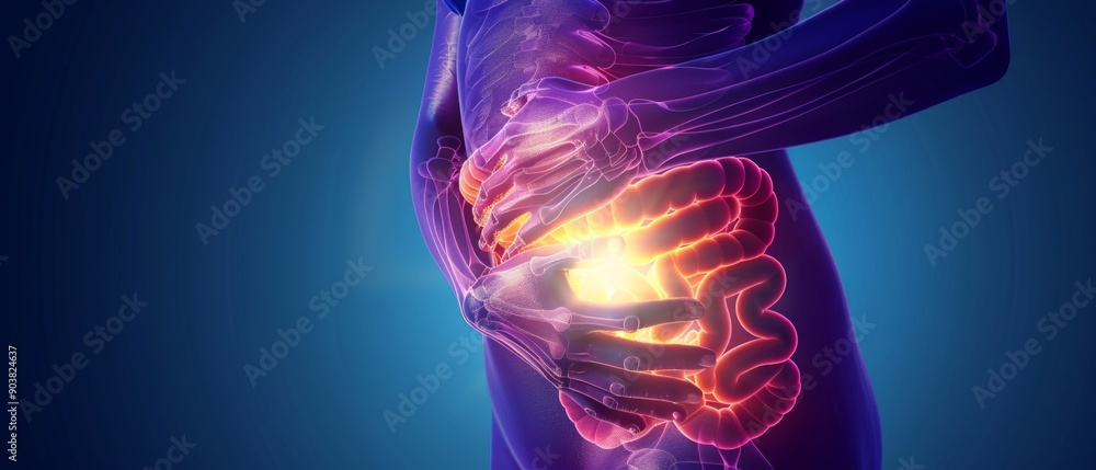 Stock-Foto „3D-rendered image shows a silhouette holding their lower ...