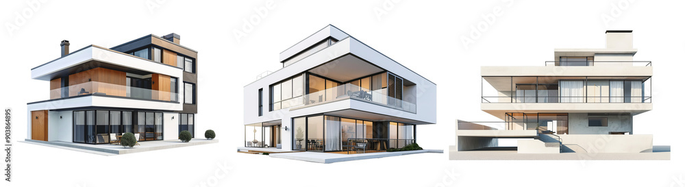 set of modern houses on isolated transparent background Stock Photo ...