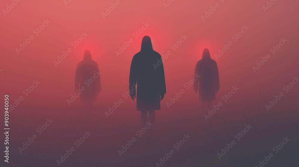 Ethereal Silhouettes of Spectral Figures Floating in an Eerie Moody ...