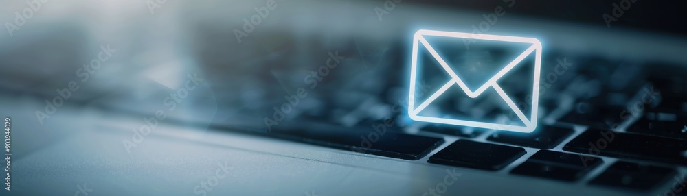 Electronic mail symbol over a laptop keyboard, representing modern ...