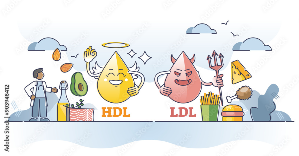 Image vectorielle Stock Cholesterol HDL vs LDL character comparison ...