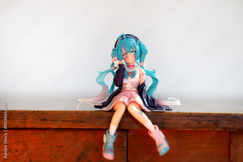 Hatsune Miku figure with white background with copy space. Virtual ...