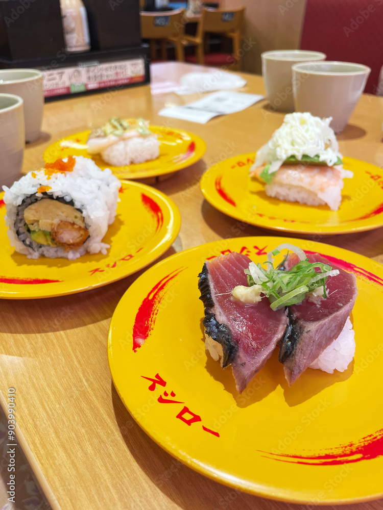 Tokyo, Japan - July 31, 2024: Sushi in Sushiro, famous japanese chain ...