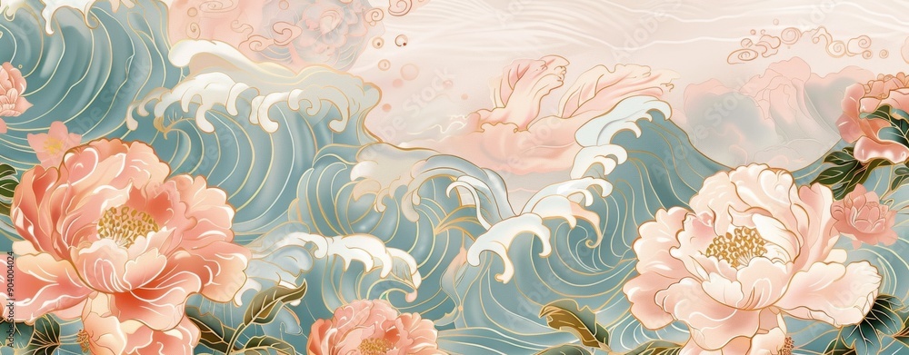 Luxury oriental style background Chinese and Japanese oriental line art ...